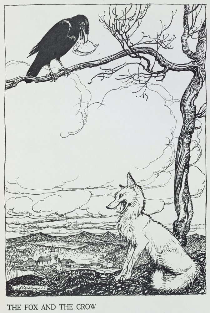 Der Fuchs und die Krähe, Illustration aus 'Aesops Fabeln ...