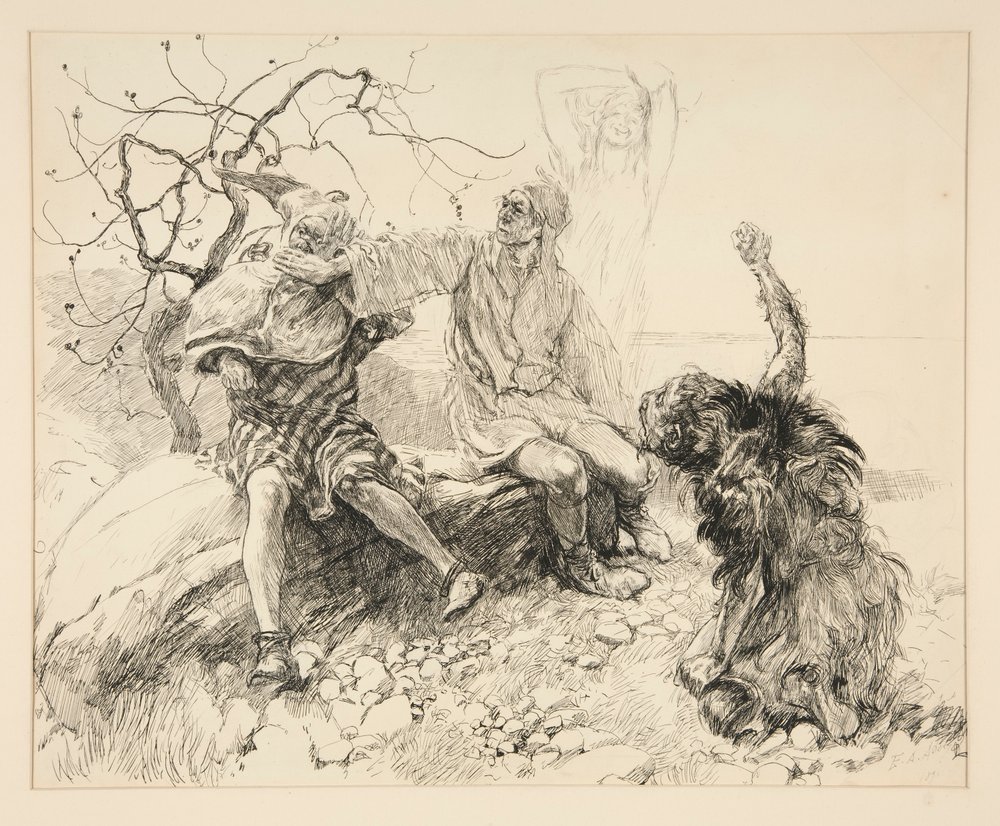 Caliban, Stephano und Trinculo (Ariel unsichtbar), Illustration für Akt ...