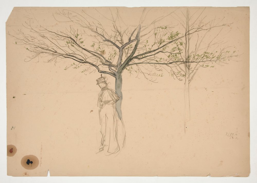 Skizze einer Figur unter einem Baum von Edwin Austin Abbey