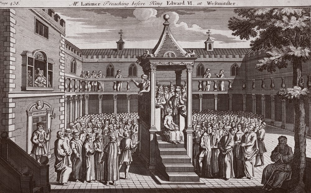 Mr. Latimer predigt vor König Edward VI. in Westminster, Illustration ...