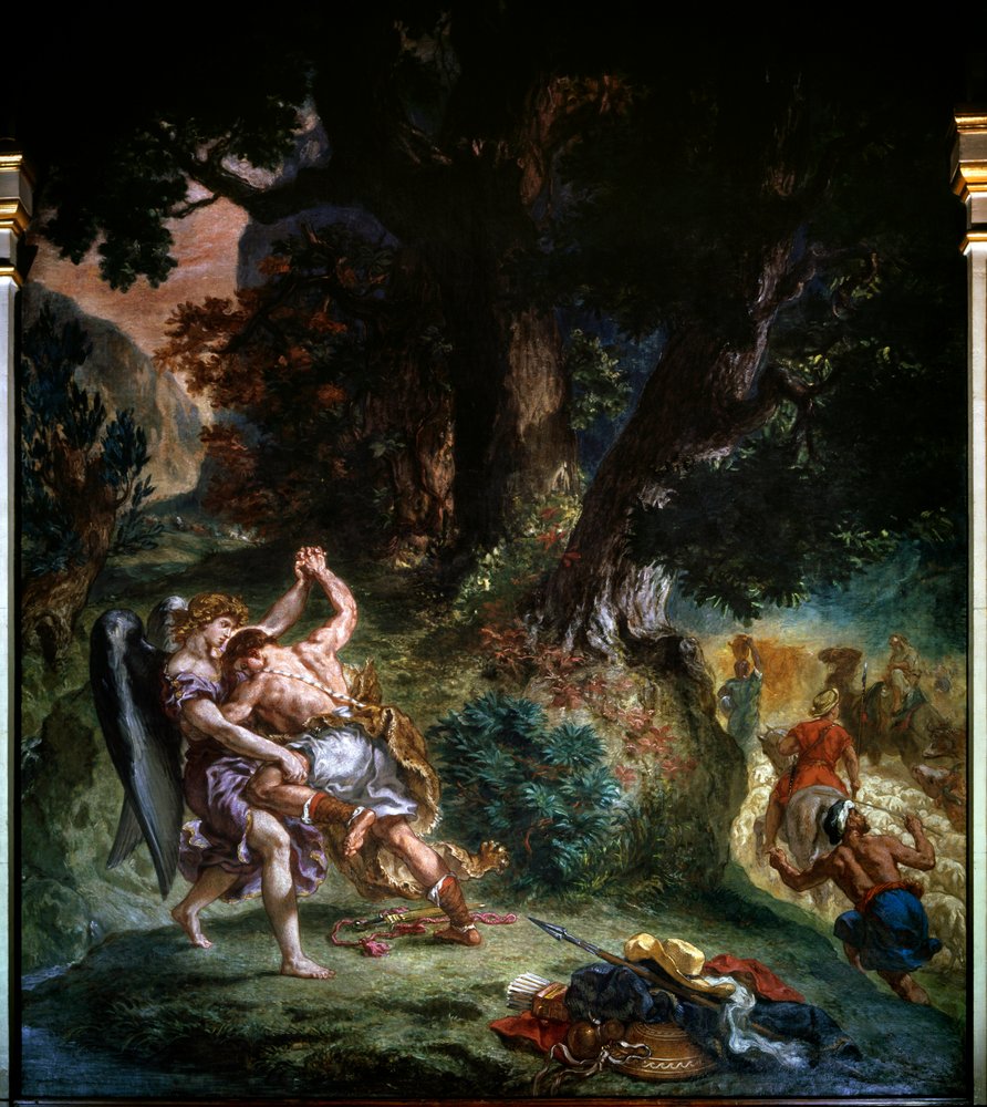 Kampf zwischen Jakob und dem Engel (Detail) 1860: Gemälde von Eugène ...