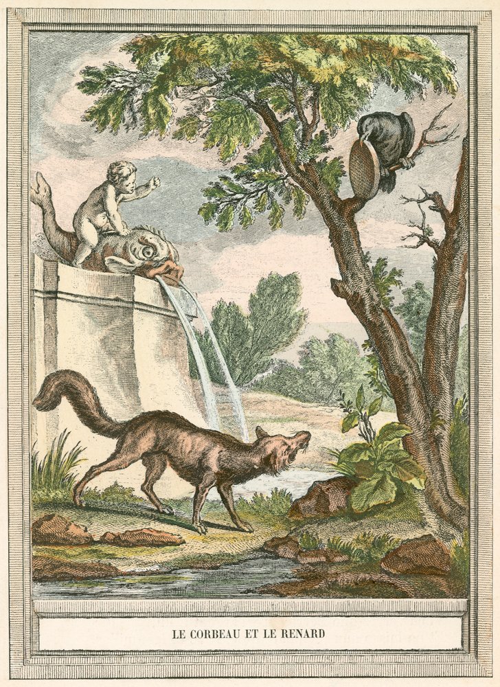 Der Rabe und der Fuchs von French School: Kunstdruck