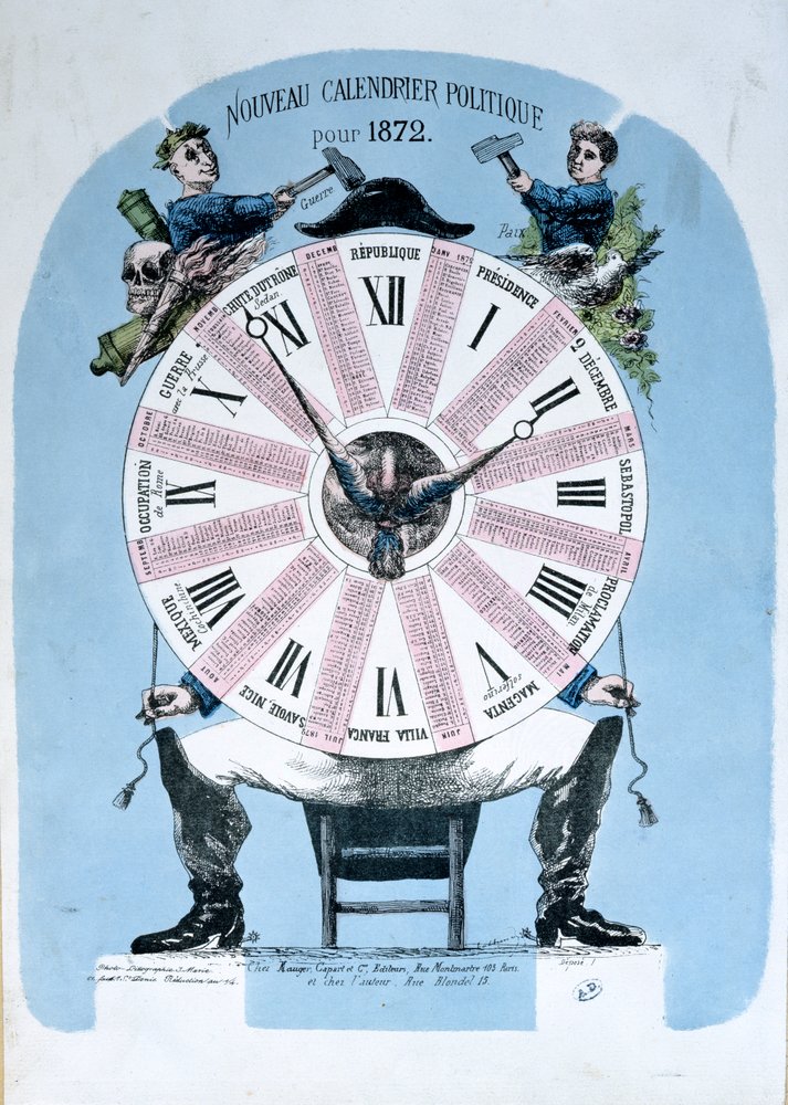 Politischer Kalender für 1872 von French School: Kunstdruck