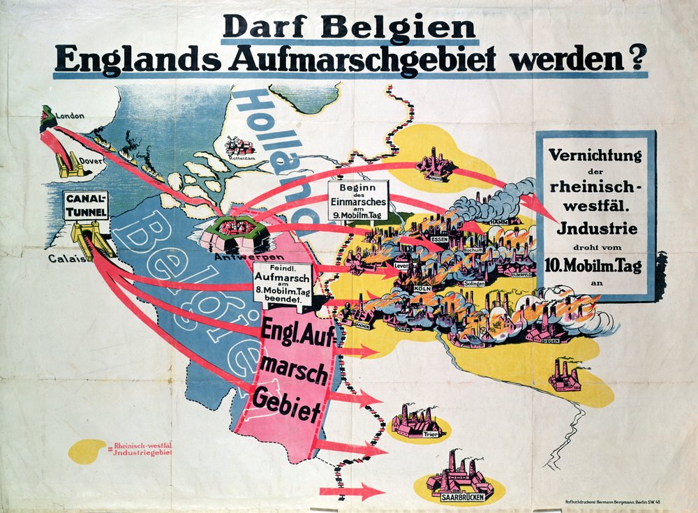 Plakat, das die deutsche Angst vor dem geplanten Bau eines Kanaltunnels ...