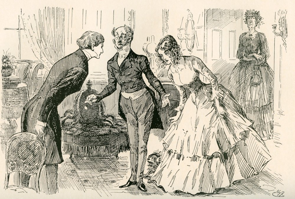David trifft Dora und Miss Murdstone von Harry Furniss