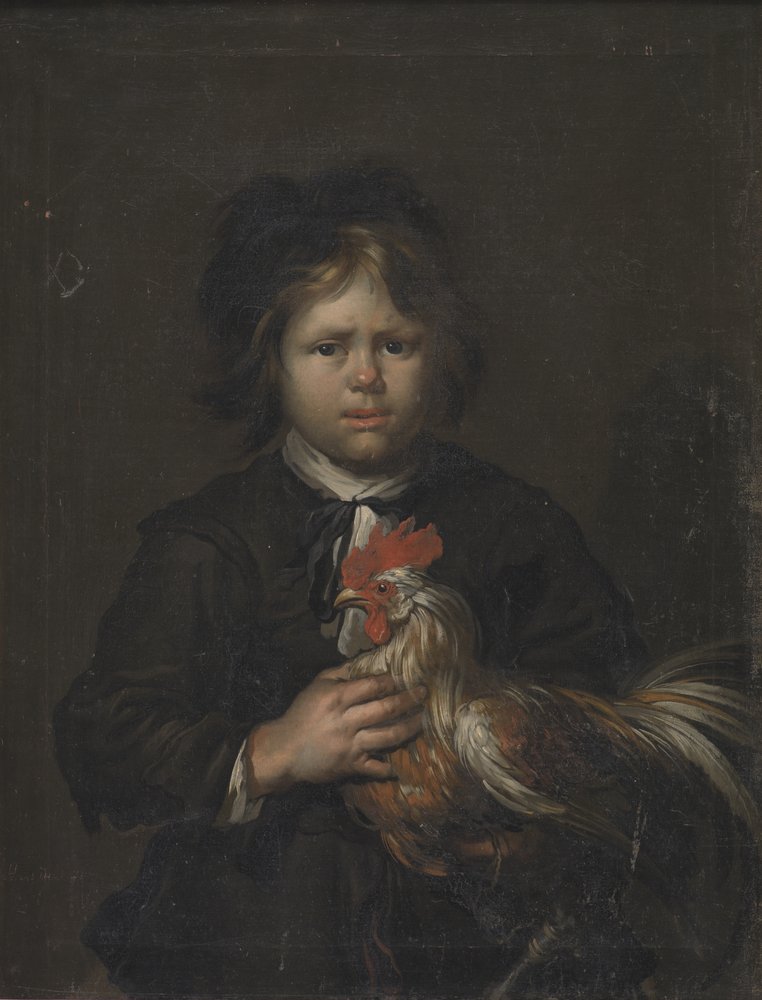 Ein Bauernjunge mit einem Hahn von Heinrich Dittmers