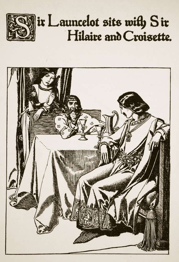 Sir Launcelot sitzt mit Sir Hilaire und Croisette, Illustration aus ...