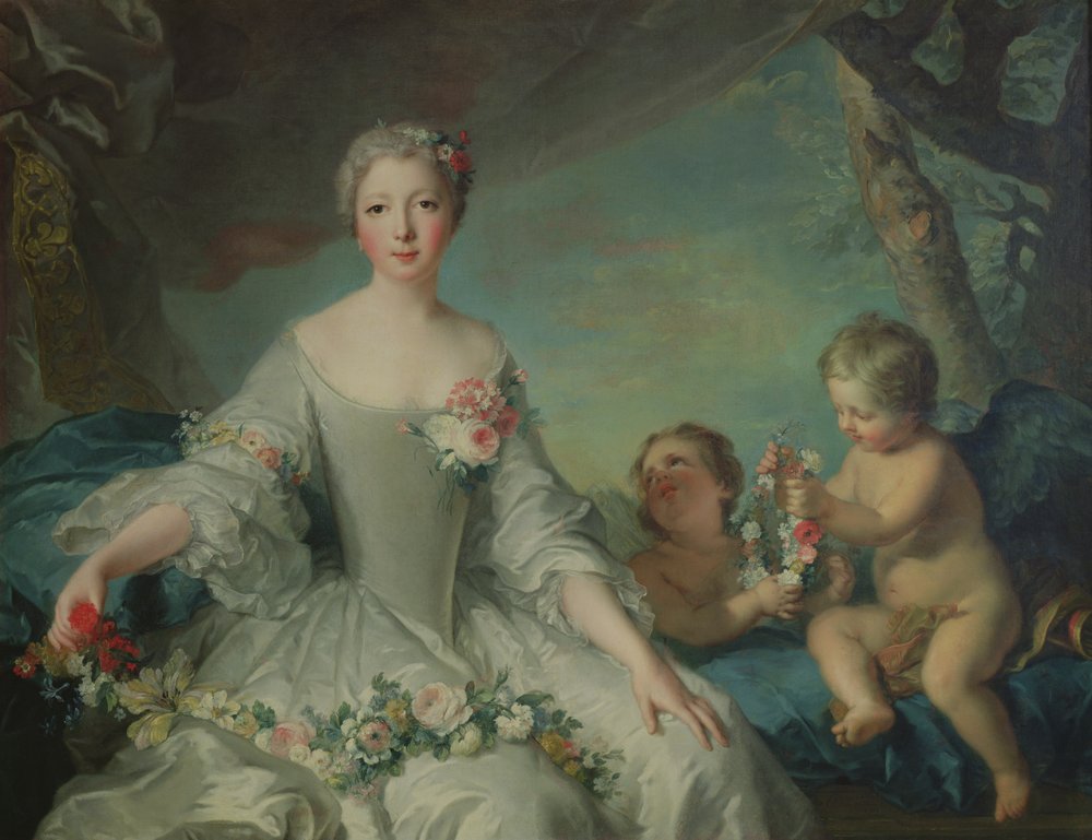 Porträt vermutlich von Louise Diane d'Orleans (1716-36) als Flora, 1731