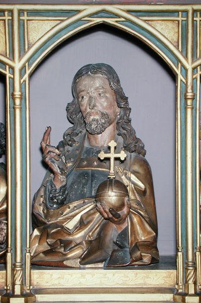 Holzschnitzerei von Jesus Christus, Detail vom Predella des Isenheimer ...