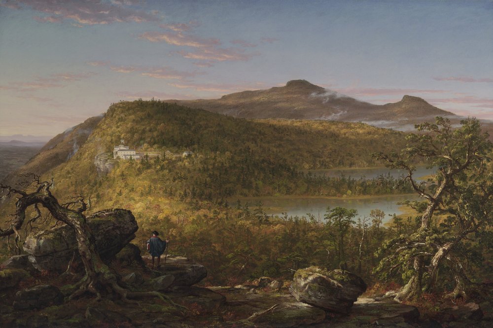 Blick auf die zwei Seen und das Berghaus, Catskill Mountains, Morgen (1844)