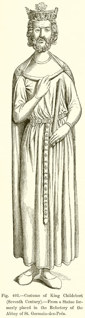 Kostüm von König Childebert von French School: Kunstdruck
