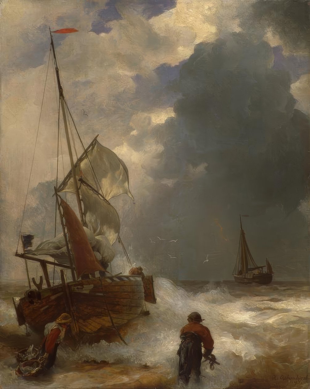 Anlandung der Fischer von Andreas Achenbach: Kunstdruck