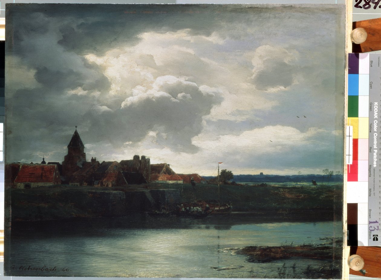 Dorflandschaft an einem Fluss von Andreas Achenbach