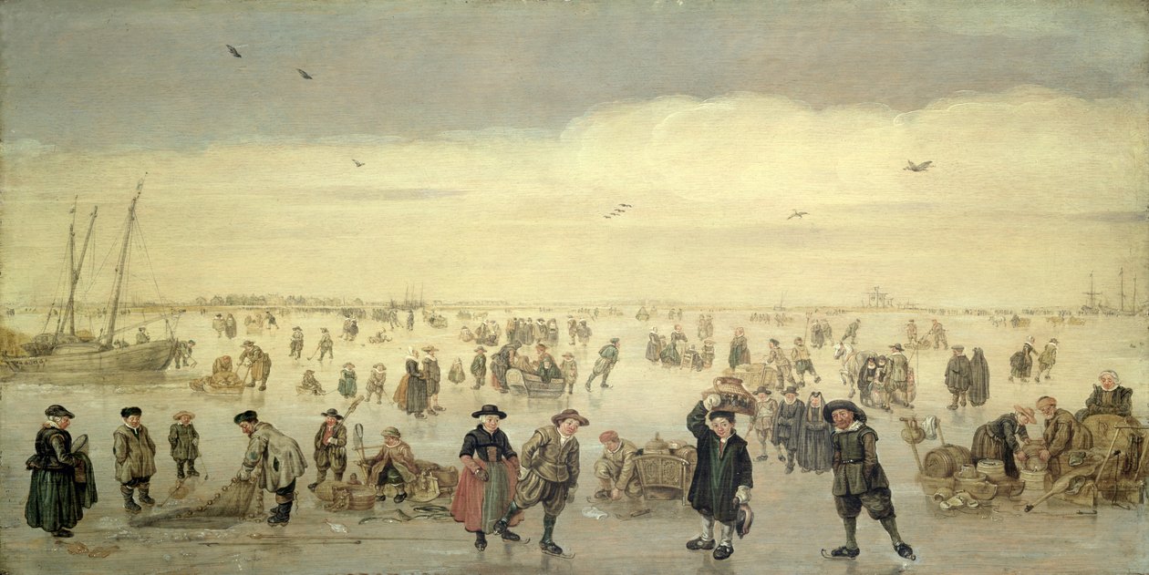 Winterszene mit zahlreichen Figuren auf dem Eis, ca. 1600-31