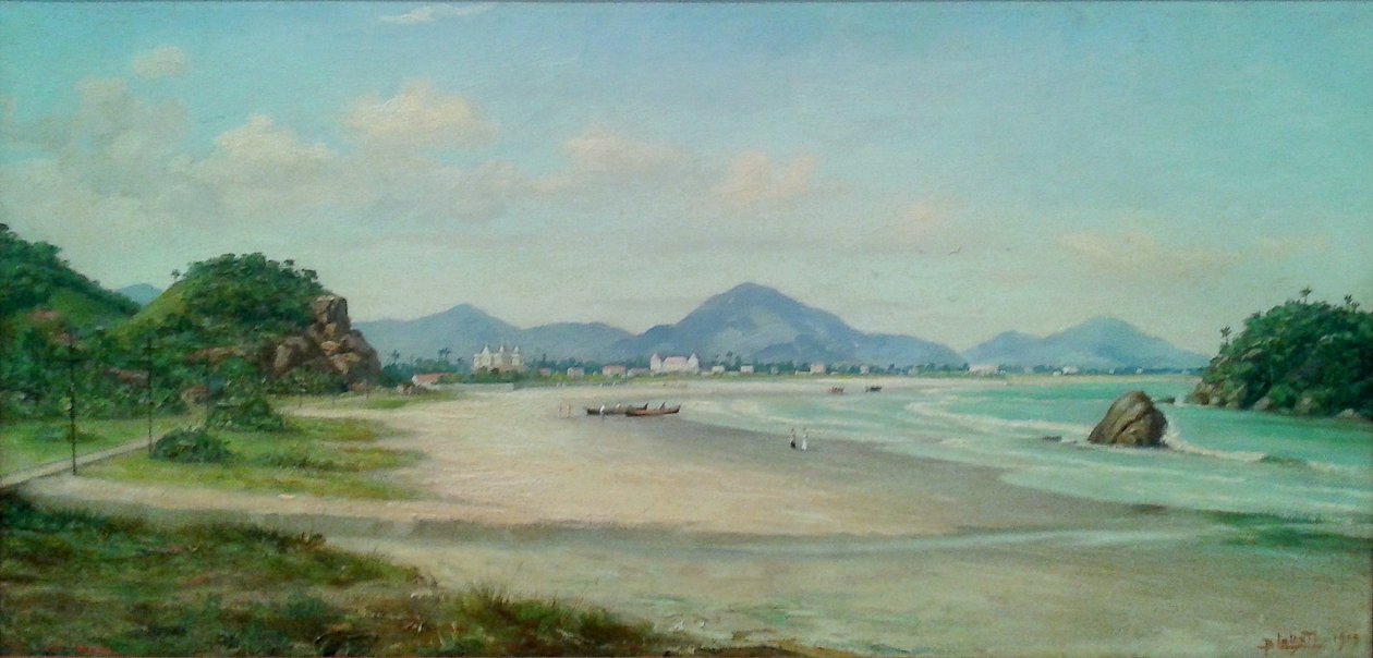 Boote im Sand am Strand von Benedito Calixto: Kunstdruck