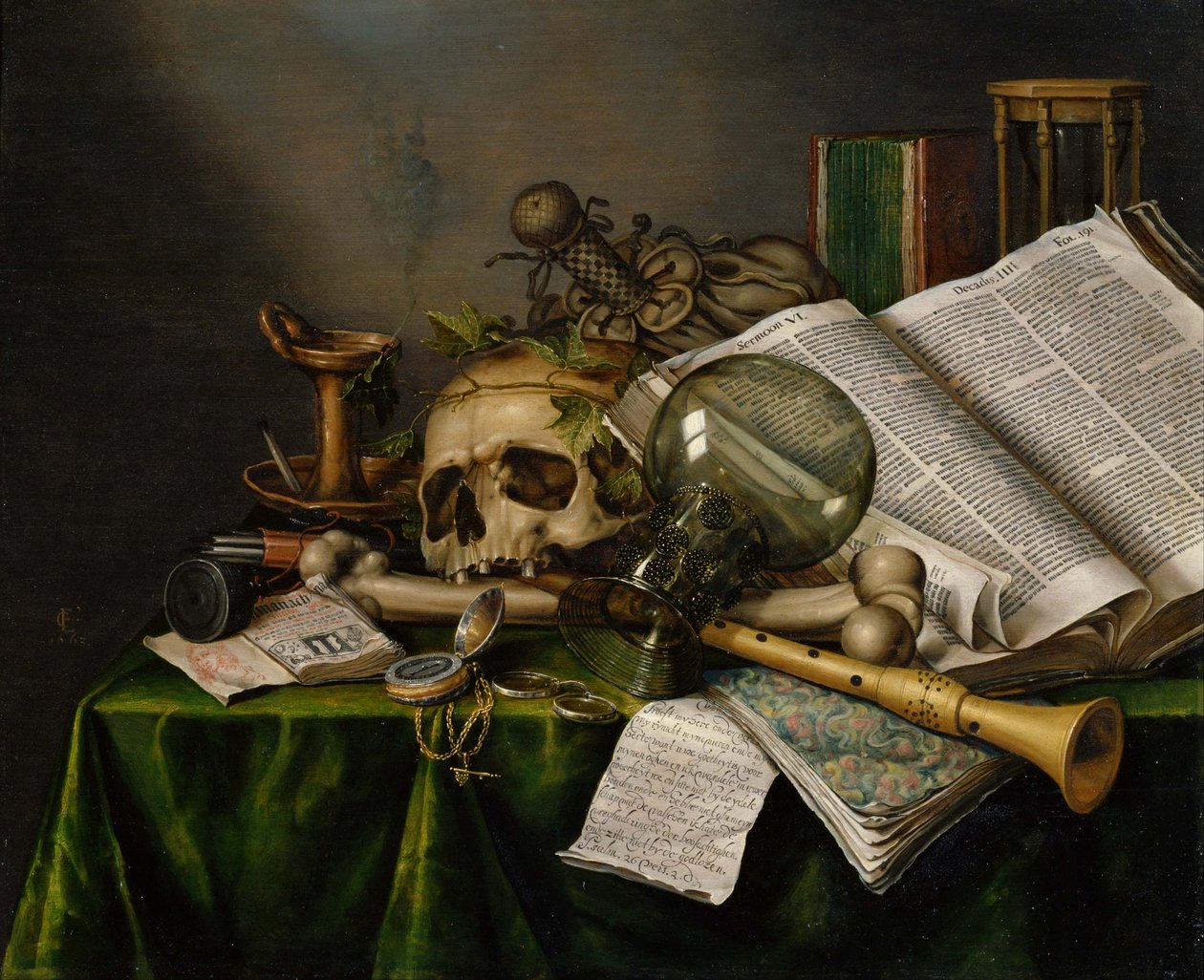 Vanitas. Stillleben mit Büchern, Manuskripten und einem Schädel