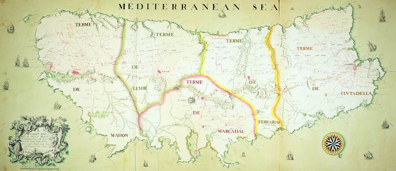 Karte der Insel Menorca, ca. 1740 von English School