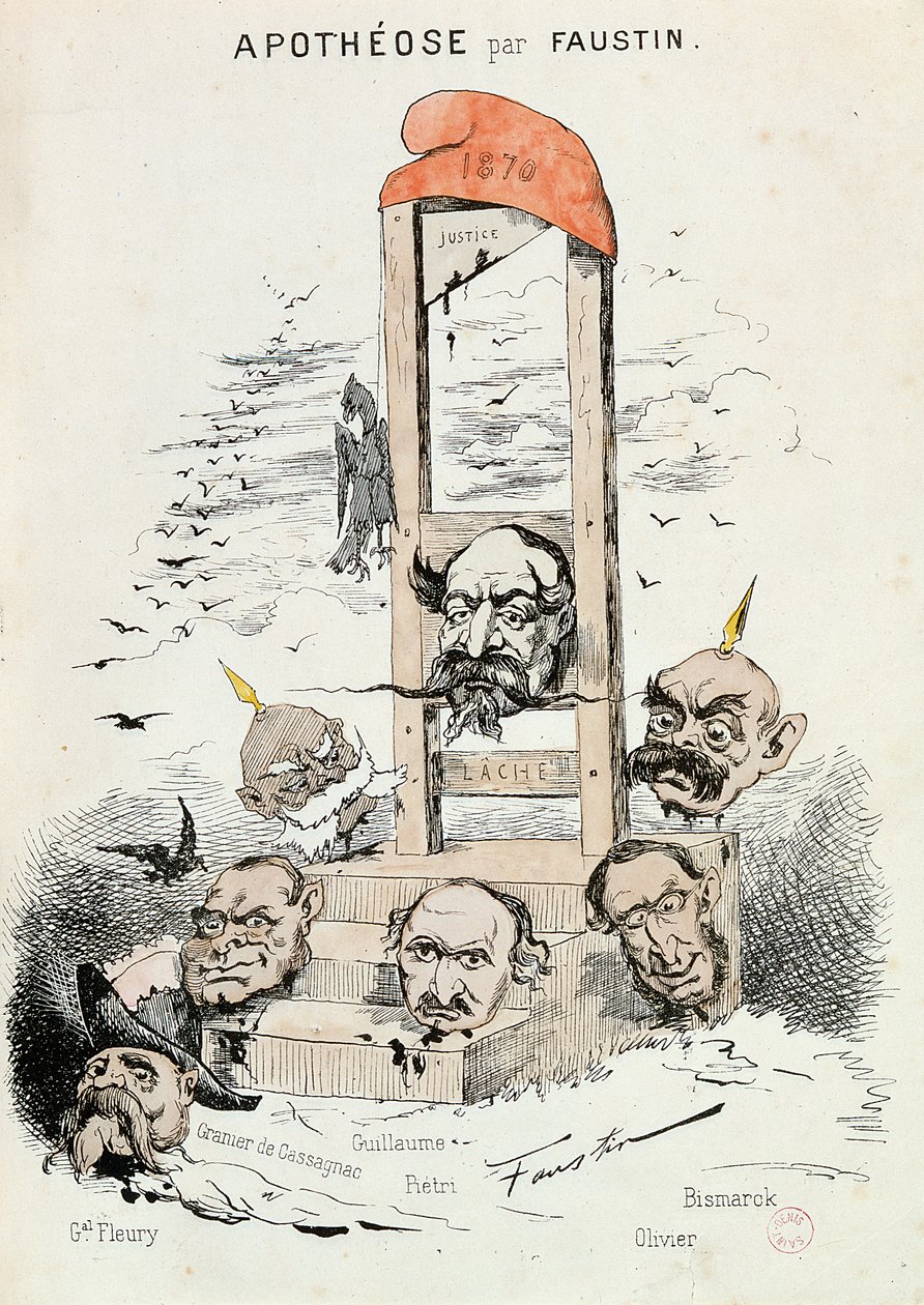 Karikatur von Napoleon III, Otto von Bismarck und Kaiser Wilhelm I