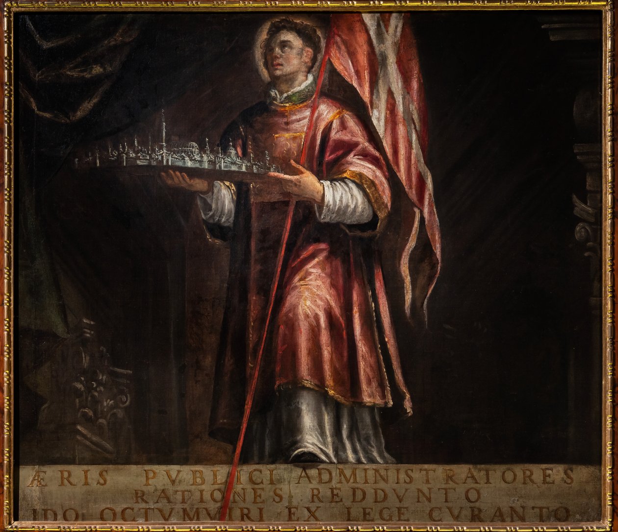 St. Vinzenz mit einem Modell der Stadt Vicenza