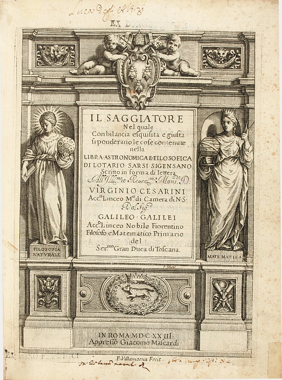 Frontispiz von "Der Prüfer" von Galileo Galilei, 1623