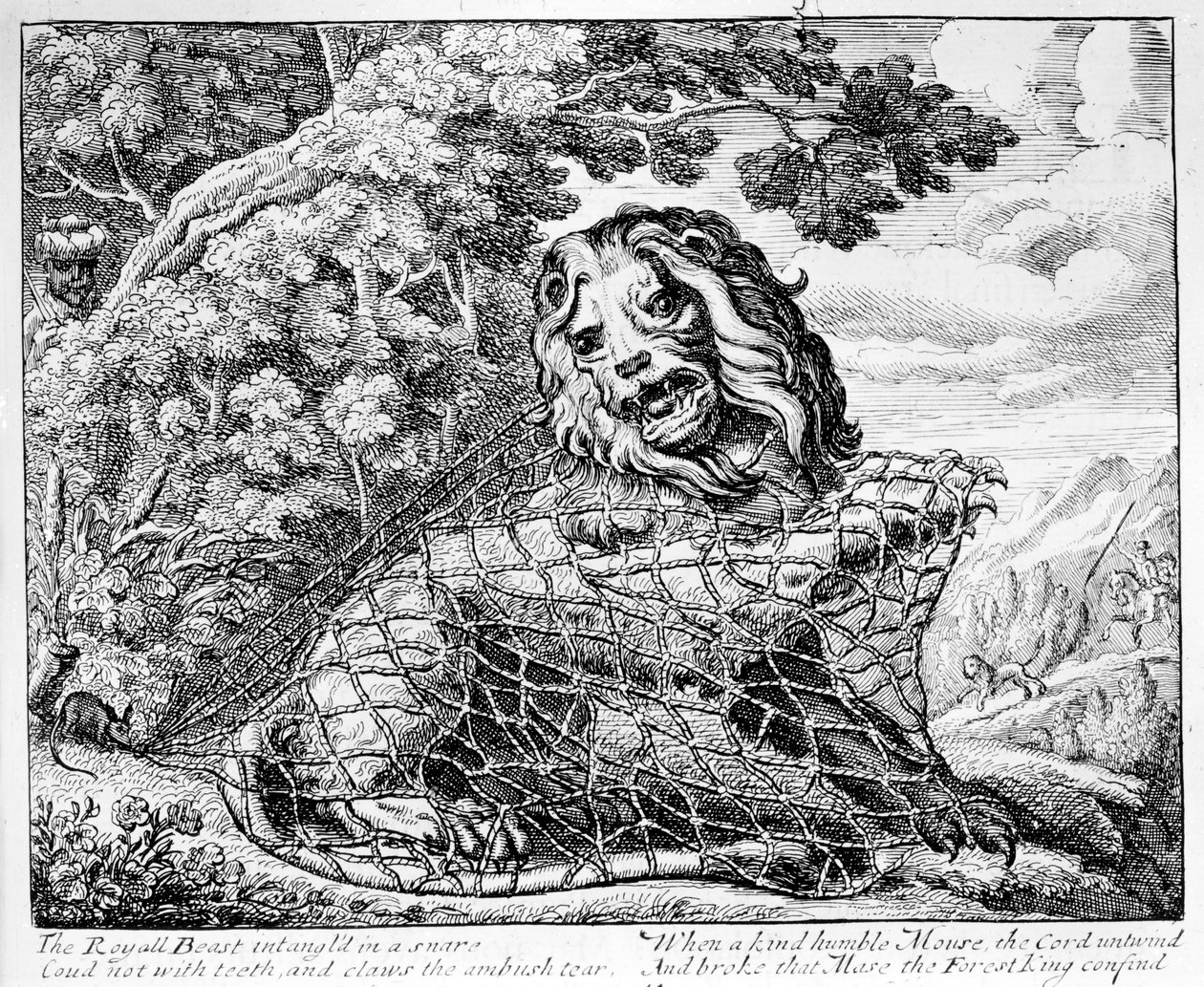 Der Löwe und die Maus, Illustration zu 'Äsops Fabeln', 1687