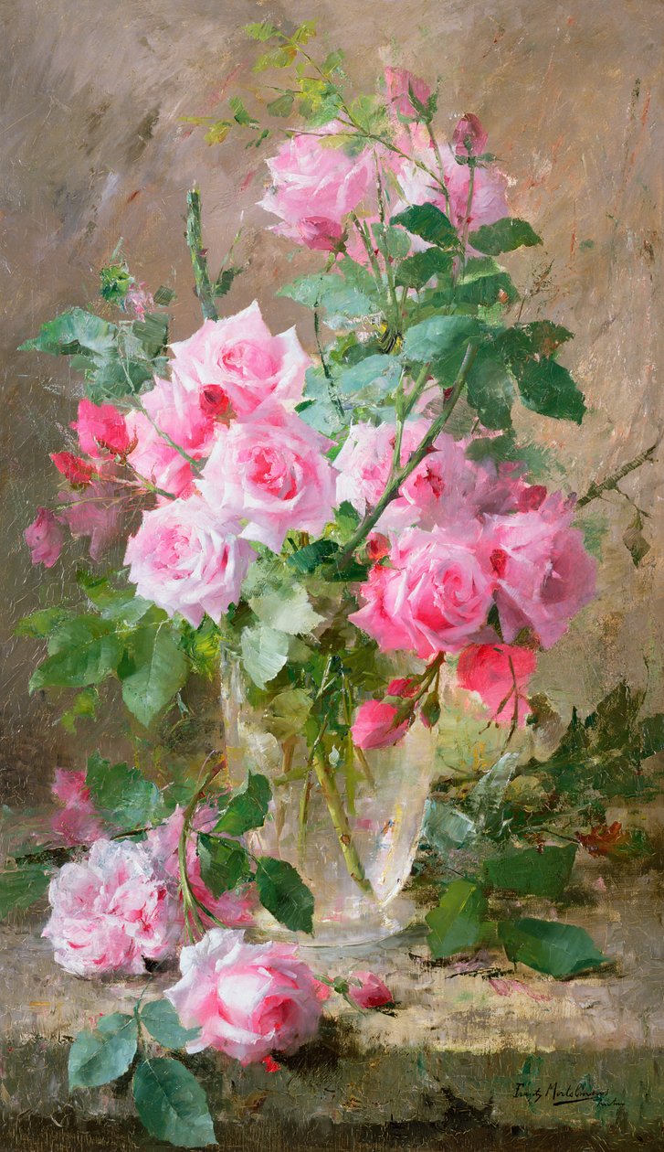 Stillleben mit Rosen in einer Glasvase von Frans Mortelmans
