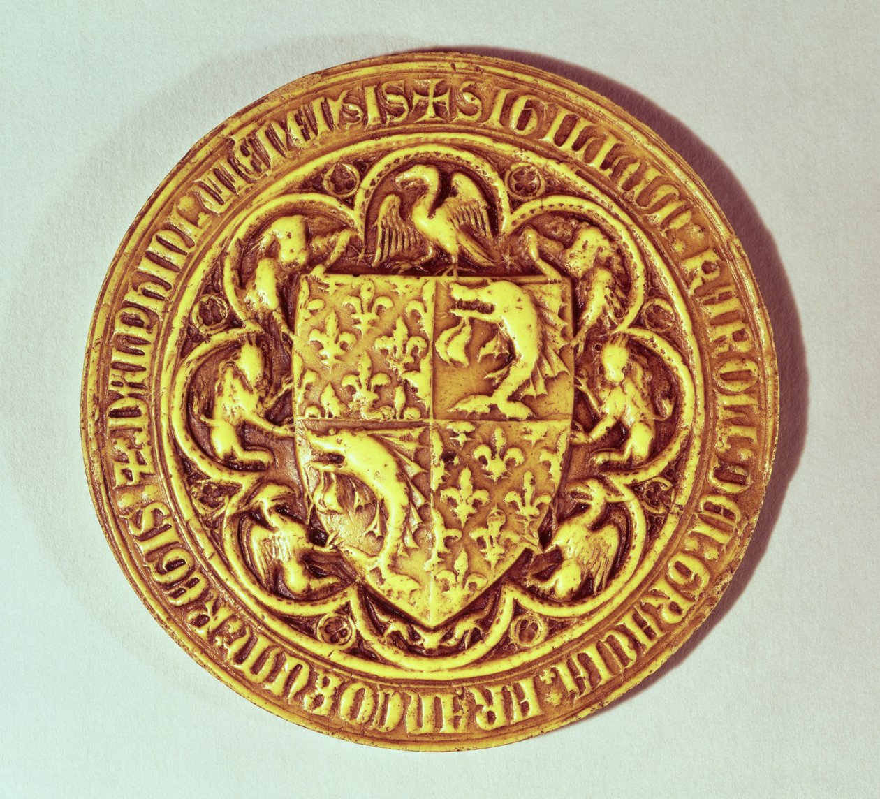 Delfinsiegel, das Wappen Frankreichs, mit Delfinen und Lilien, 1376