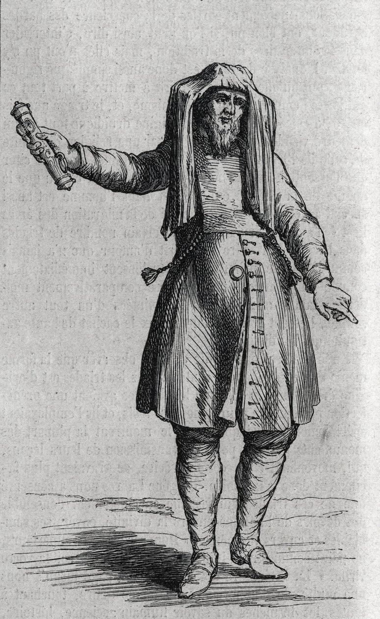 Porträt eines jüdischen Mannes, der die Mesusoth (Mezouzoth, Mezouzah ...