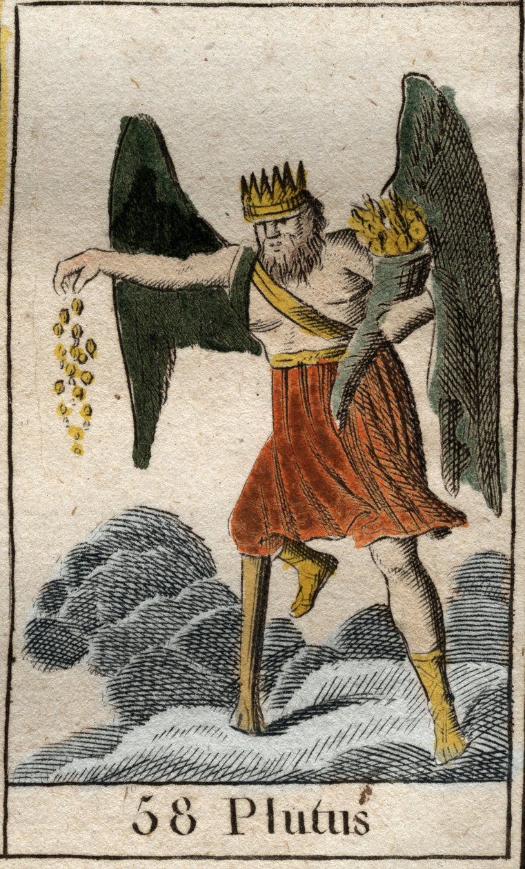 Darstellung von Plutus (Ploutos), Gott des Reichtums, er ist gekrönt ...
