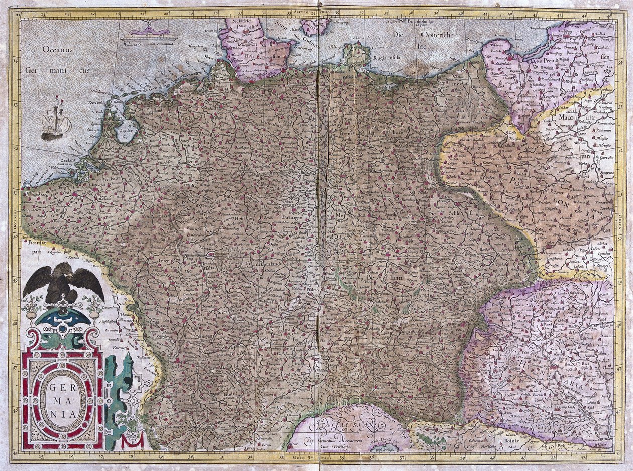 Deutschland (Gravur) von Gerardus Mercator: Kunstdruck