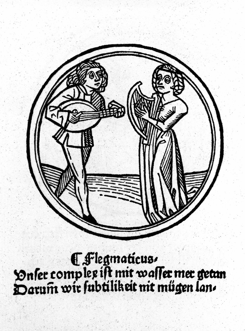 Die vier Temperamente: phlegmatisch (langsam und apathisch). Xylografie ...