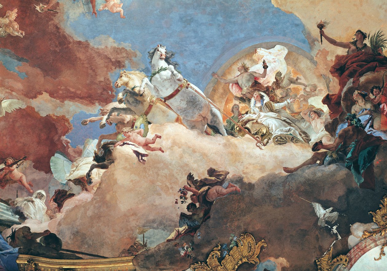 Apollo in seinem Sonnenwagen fährt Beatrice I (1145-84) zu Friedrich I ...