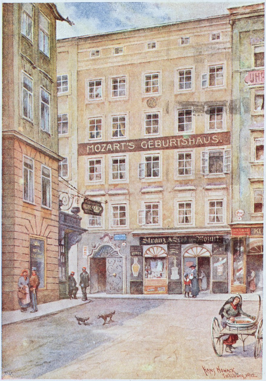 Postkarte, die das Geburtshaus von Wolfgang Amadeus Mozart (1756-91) in ...