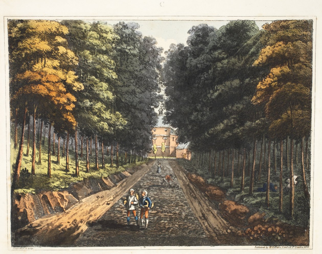 Zugang zum Dorf Waterloo, mit der Kapelle von Waterloo in der Ferne