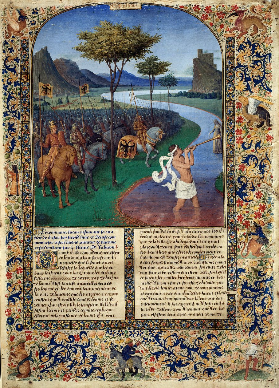 Der Übergang des Rubikon durch Julius Caesar. Der römische General ...