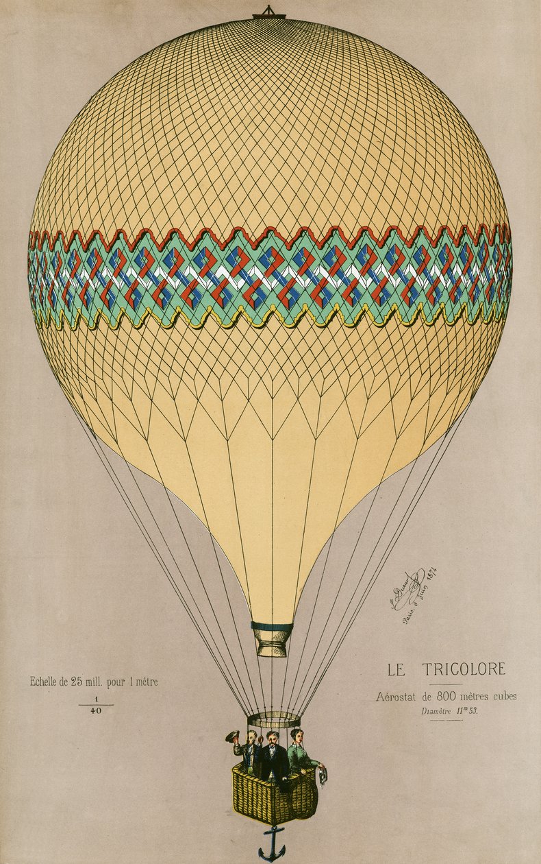 Der Ballon 'Le Tricolore' steigt 1874 auf von Jules Duruof