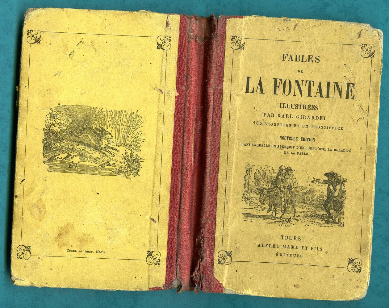Buchcover der Fabeln von La Fontaine, illustriert von Karl Girardet ...