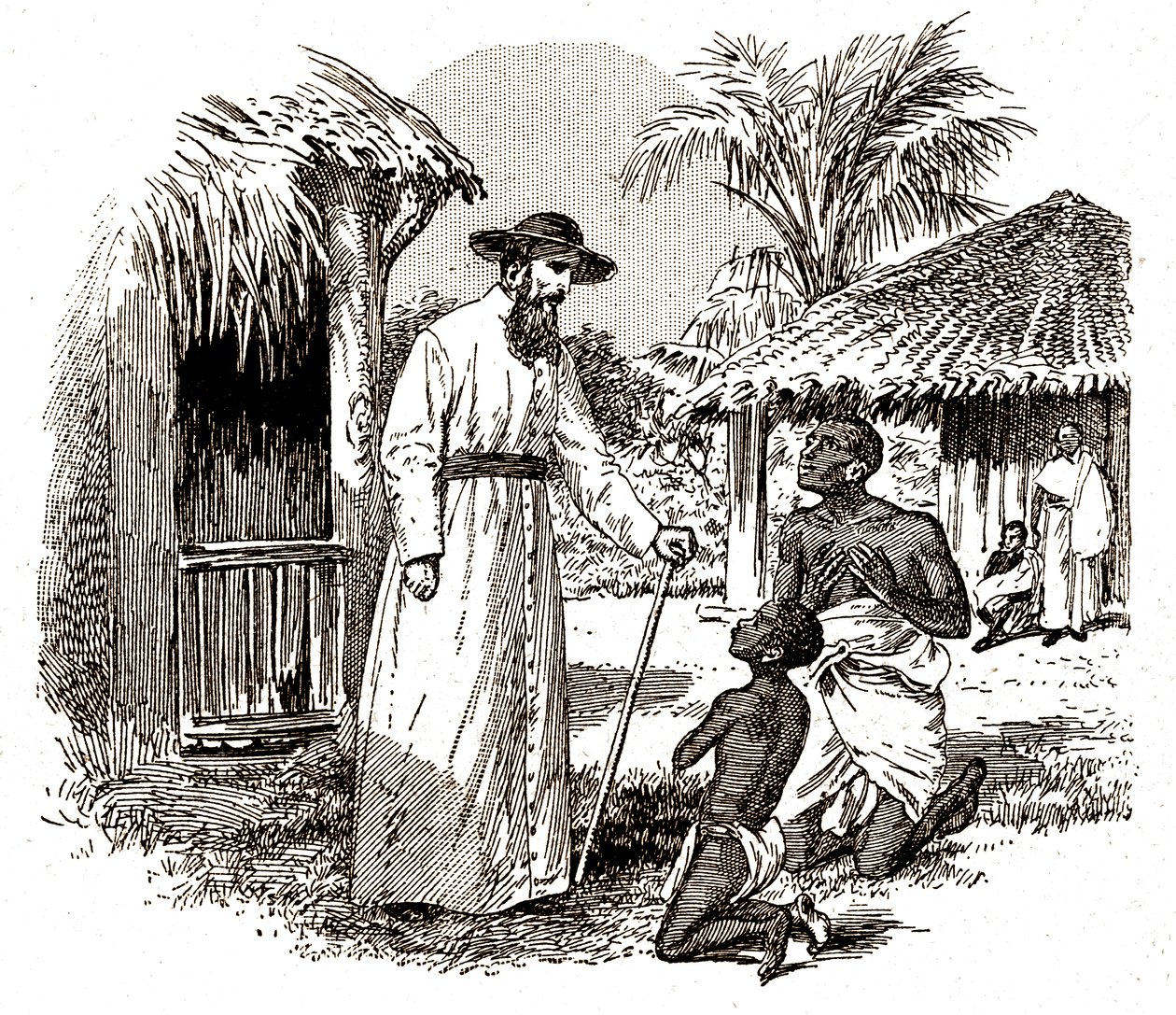 Ein katholischer Missionar in Afrika praktiziert eine Bekehrung an ...