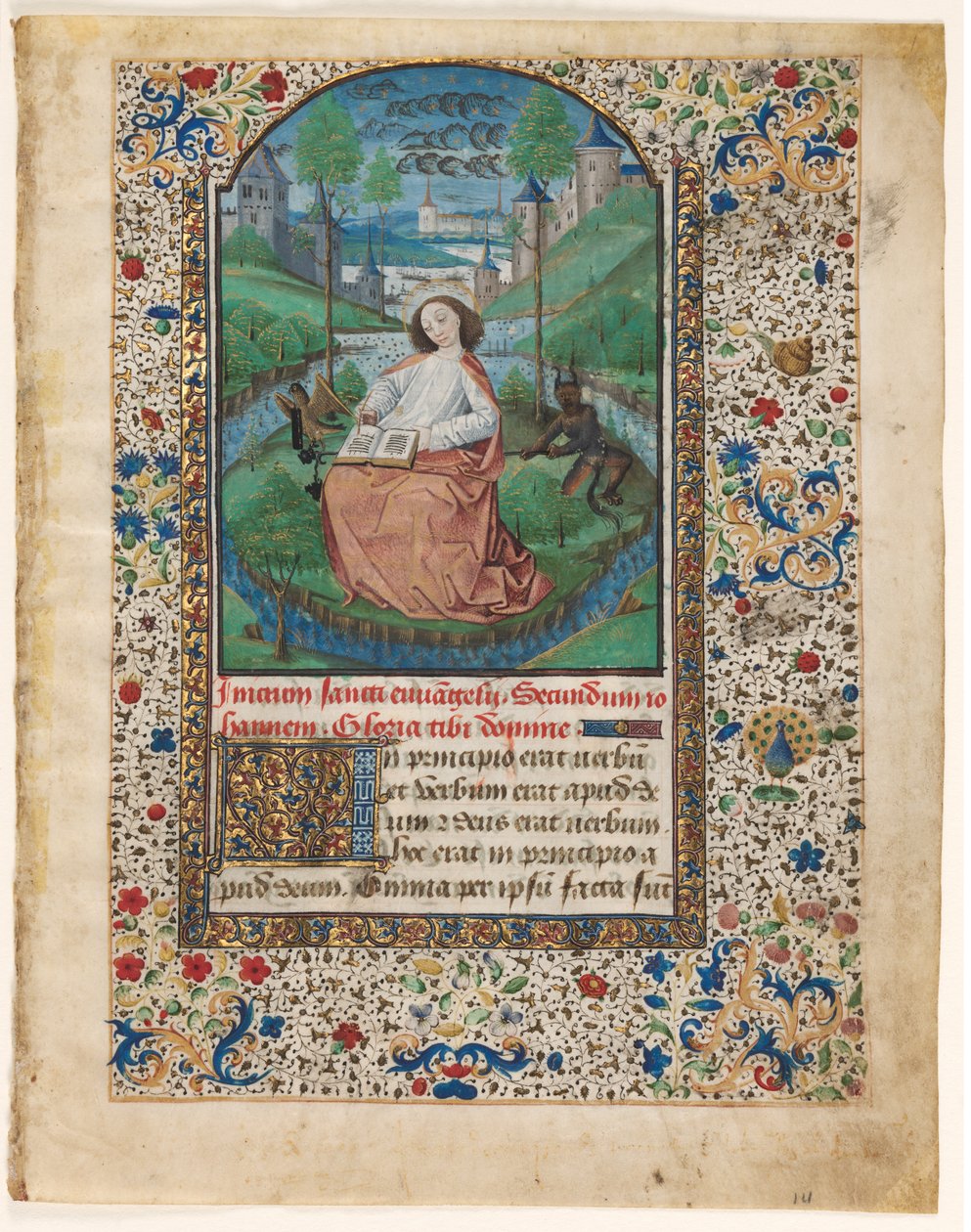 Blatt aus einem Stundenbuch: Johannes auf Patmos 1 von 2 ...