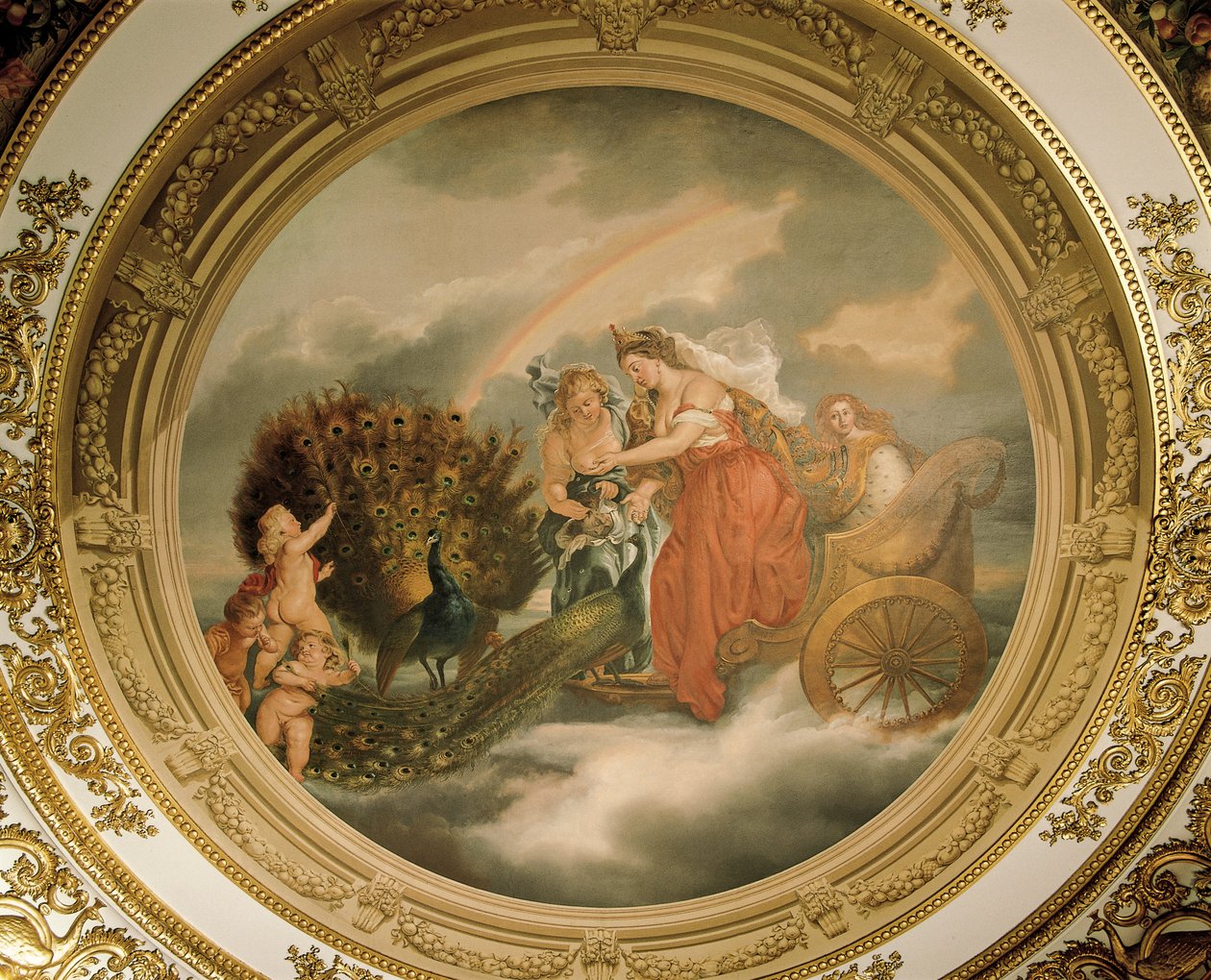 Juno in ihrem Wagen begleitet von zwei Pfauen, Decke des Elizabeth Salons