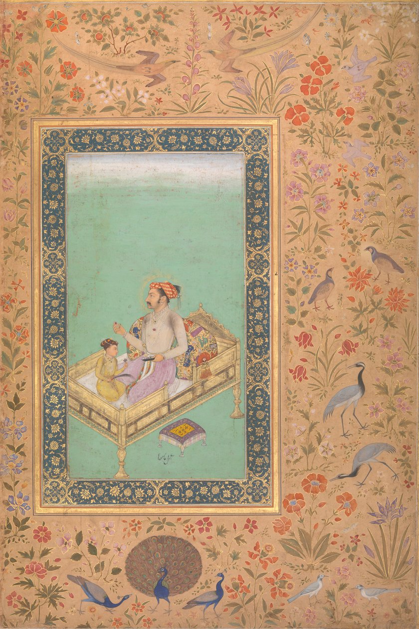 Der Kaiser Shah Jahan mit seinem Sohn Dara Shikoh, Folio aus dem Shah Jahan Album, verso: ca. 1620