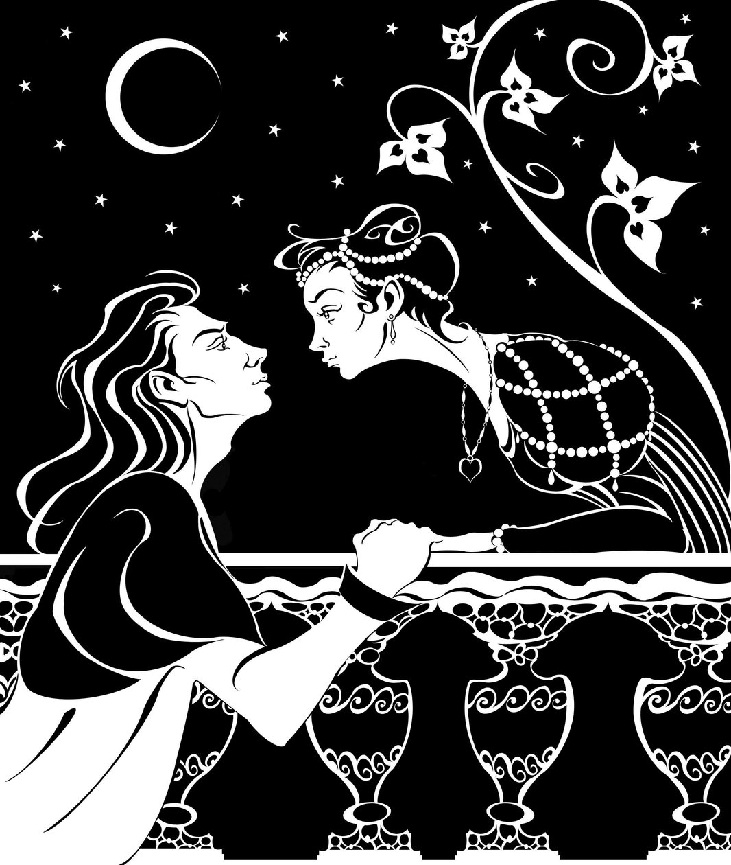 Romeo und Julia - Illustration der Balkonszene aus dem Stück von ...