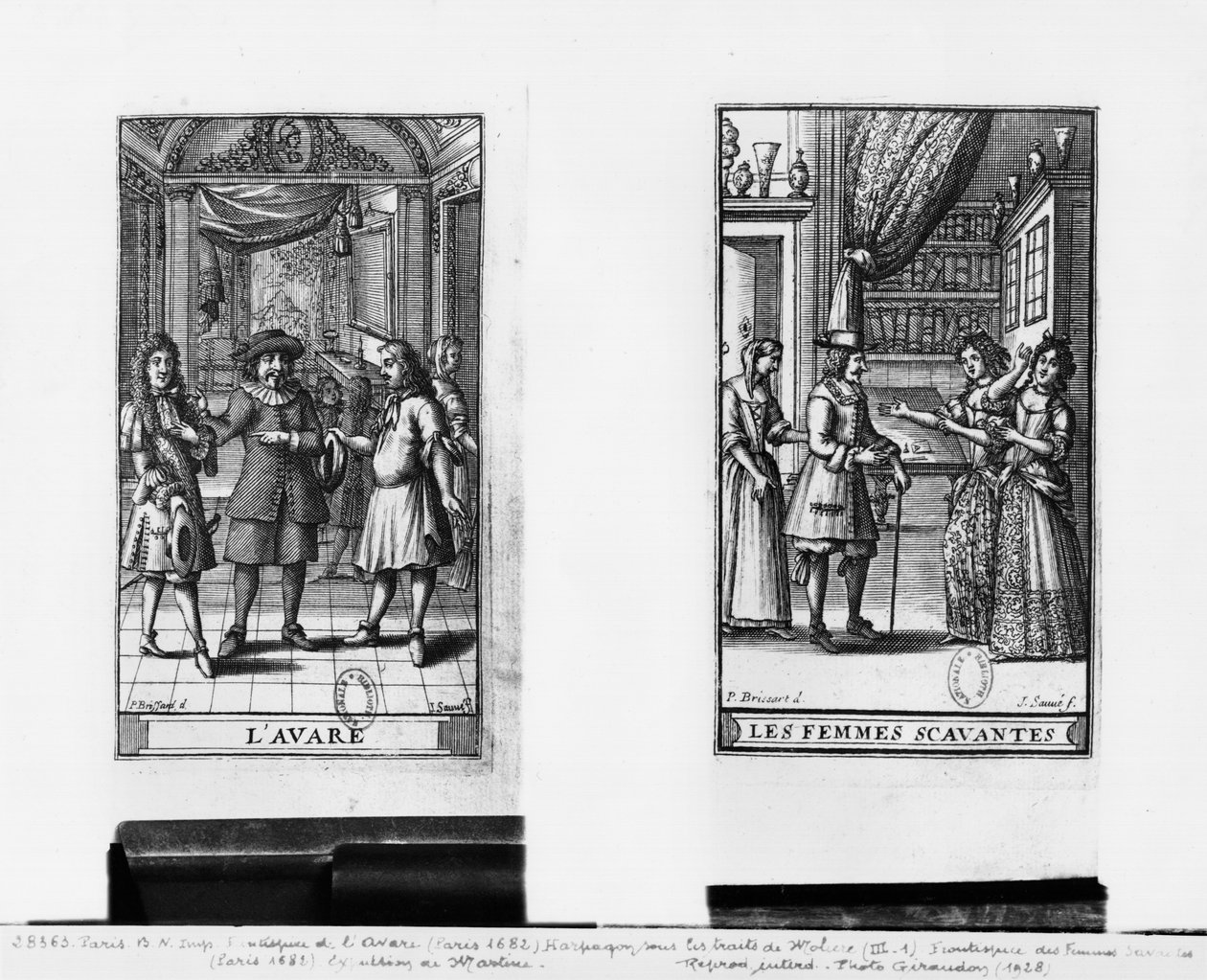 Molière als Harpagon, Frontispiz für 'Der Geizige' (1668) und 'Die ...