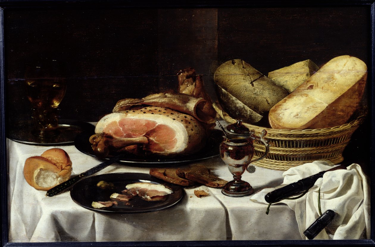 Stillleben mit Schinken von Pieter Claesz: Kunstdruck
