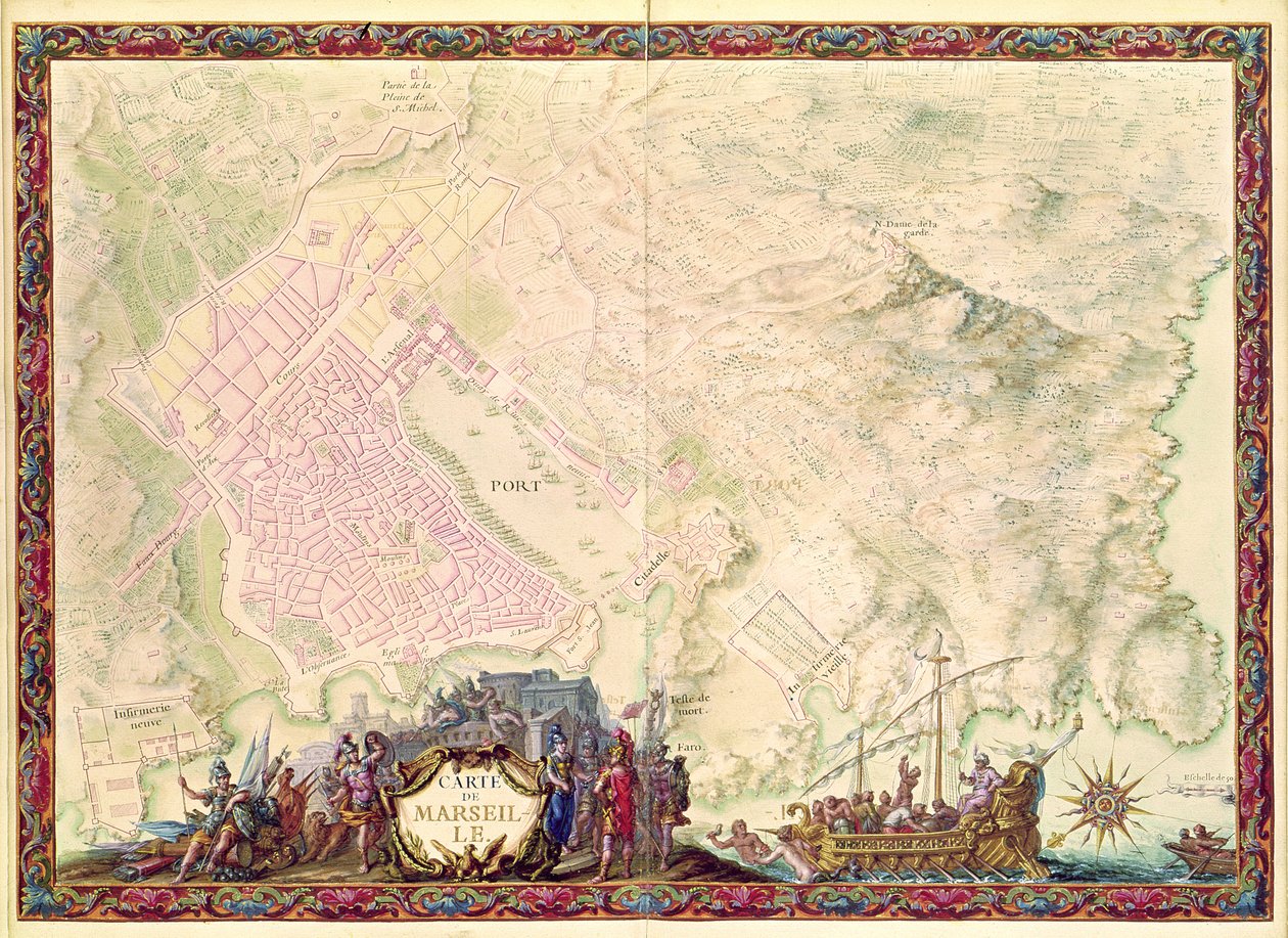 Ms. 988 Vol.3, fol.61 'Louis XIV Atlas', Karte und Plan von Marseille ...