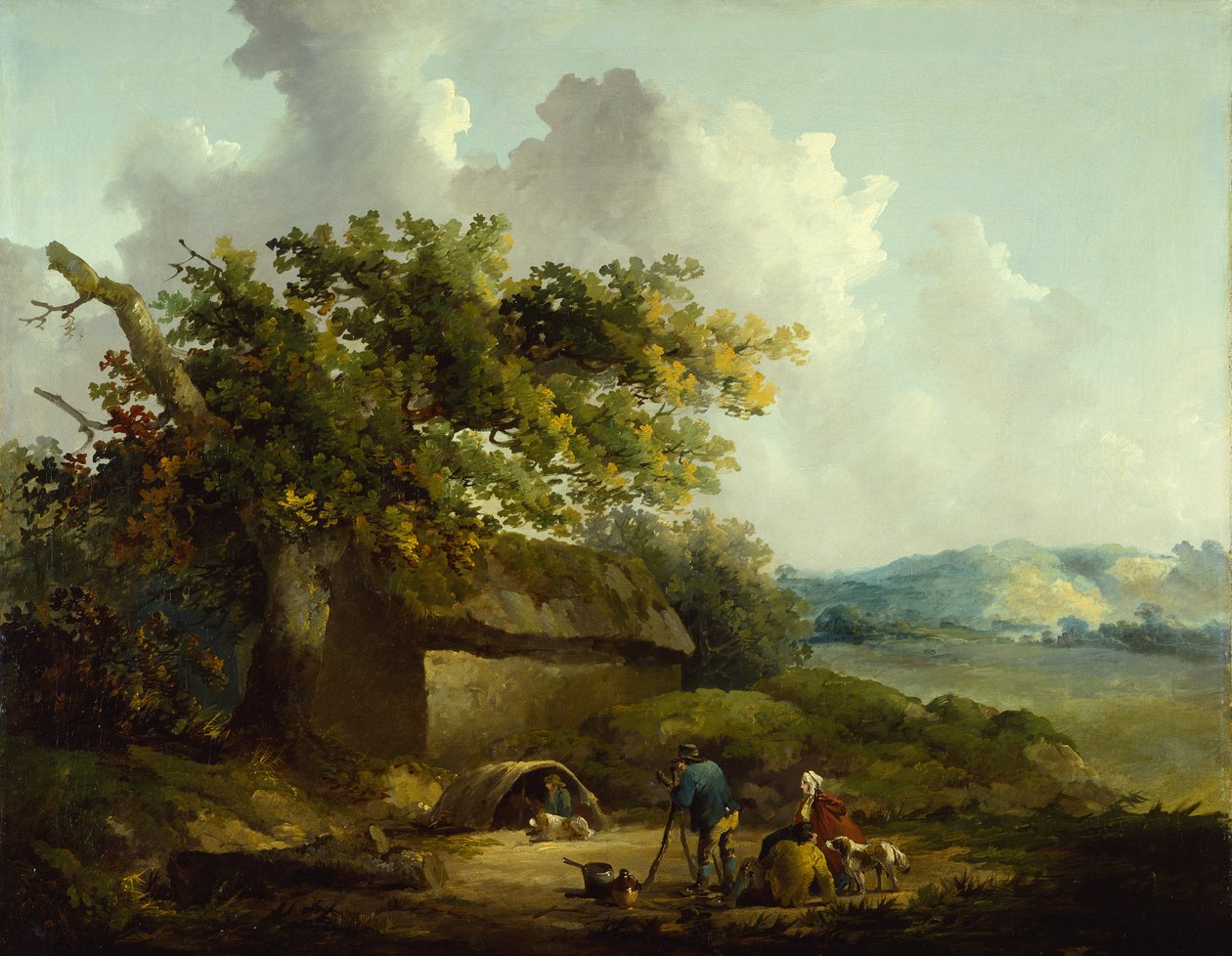 Bauern vor einem Cottage von Thomas Hand: Kunstdruck