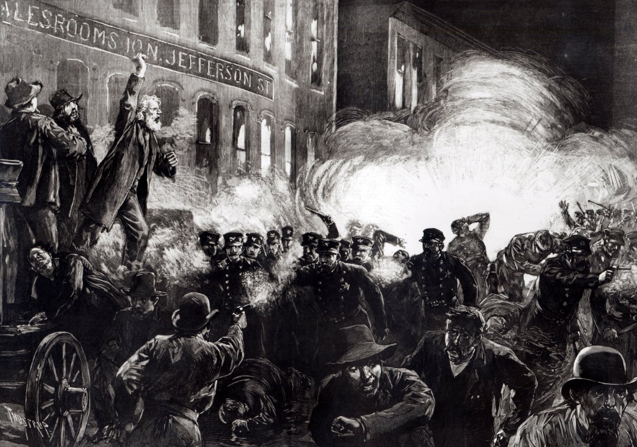 Der Anarchistenaufstand in Chicago: Eine Dynamitbombe explodiert unter ...