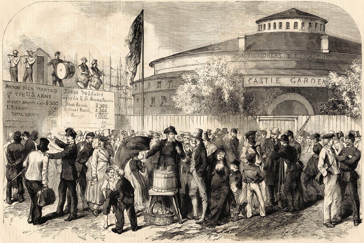 Die Ankunft der Auswanderer in New York im April 1865. Zeichnung von Mr ...