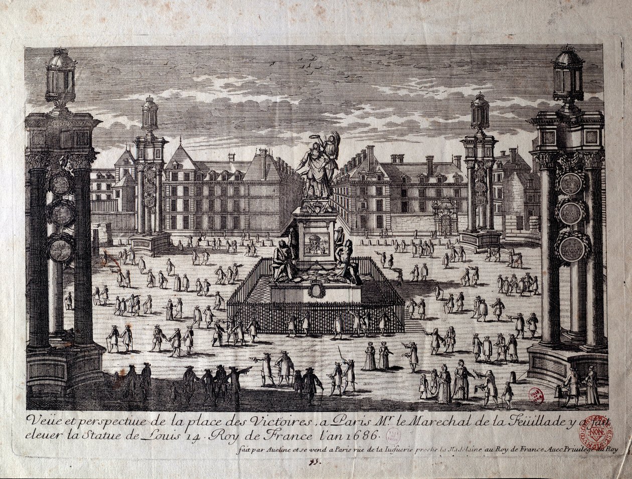 Ansicht der Place des Victoires in Paris mit der Statue von Ludwig XIV ...