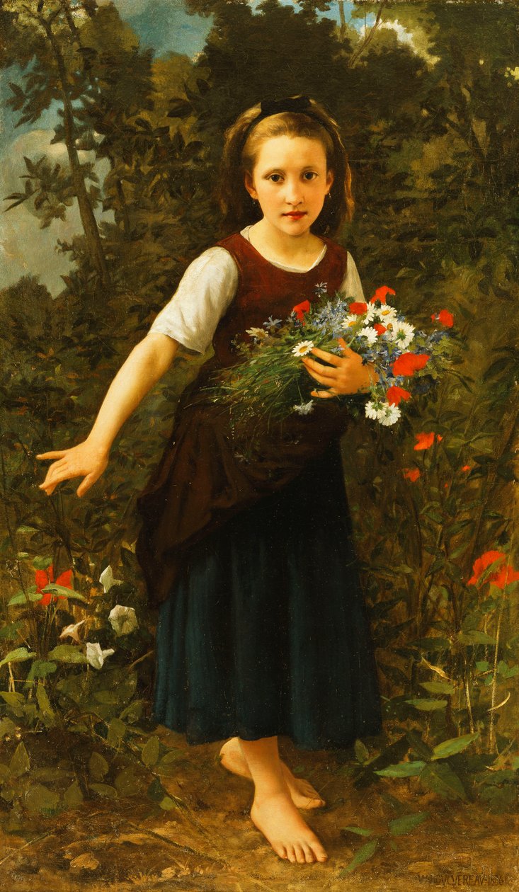 Kleines Mädchen am Bach mit einem Blumenstrauß, 1886